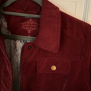 Jackets & Coats | Dark Red Corduroy Jacket Faux Fur Lined | Poshmark